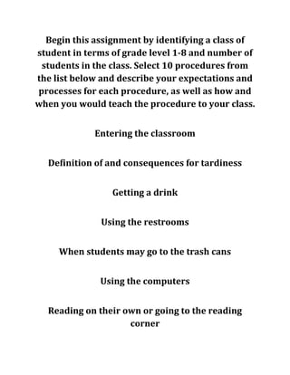 Gcu elm 510 week 4 assignment classroom procedures new | PDF