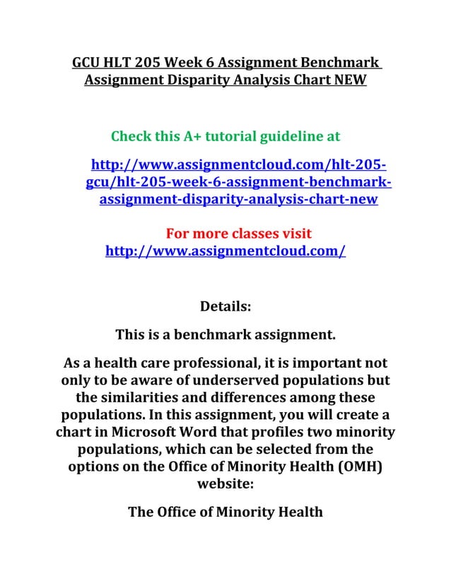 Gcu hlt 205 week 6 assignment benchmark assignment | PDF