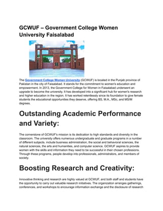GCWUF – Government College Women University Faisalabad | PDF