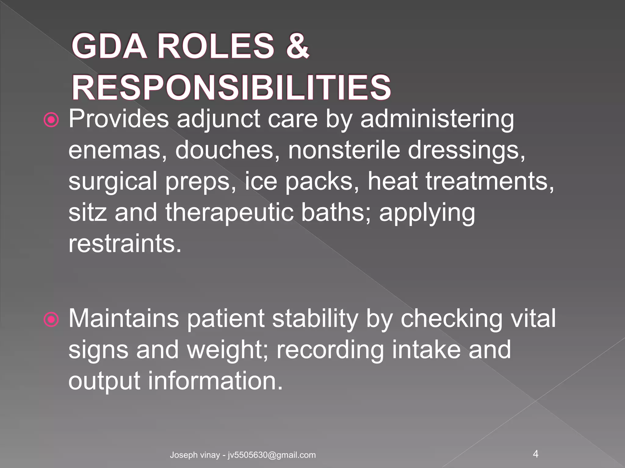 ROLES & RESPONSIBILITIES OF A GENERAL DUTY ASSISTANT | PPTX