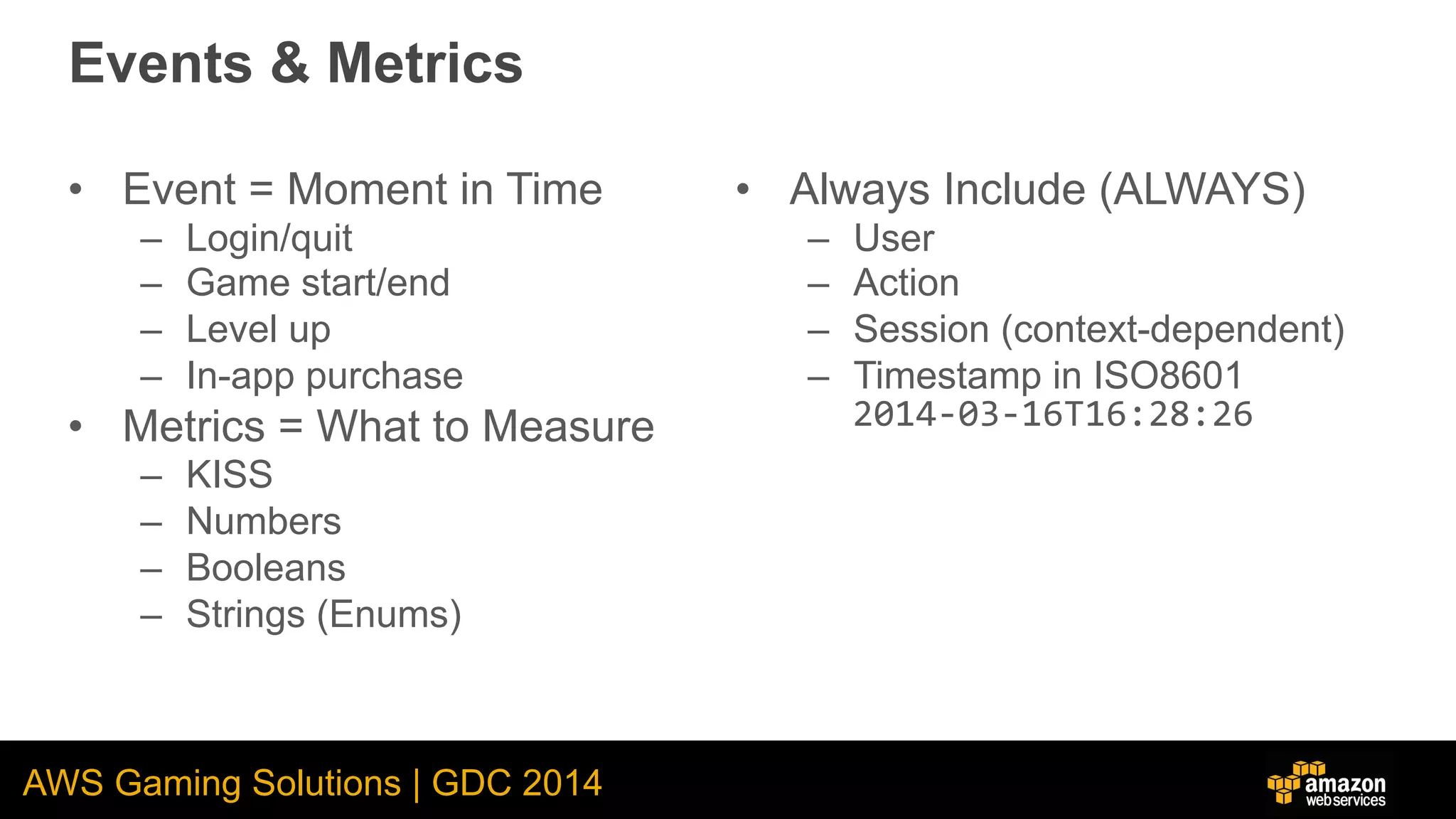AWS Game Analytics - GDC 2014 | PPT