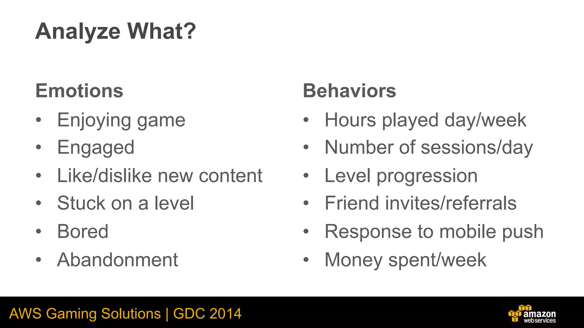 AWS Game Analytics - GDC 2014 | PDF