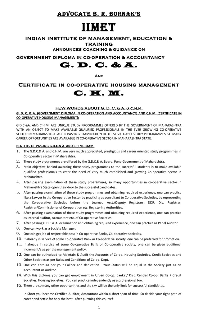 G.D.C.&A. and C.H.M.- JOB & CAREER ORIENTED GOVERNMENT COURSES. | DOC