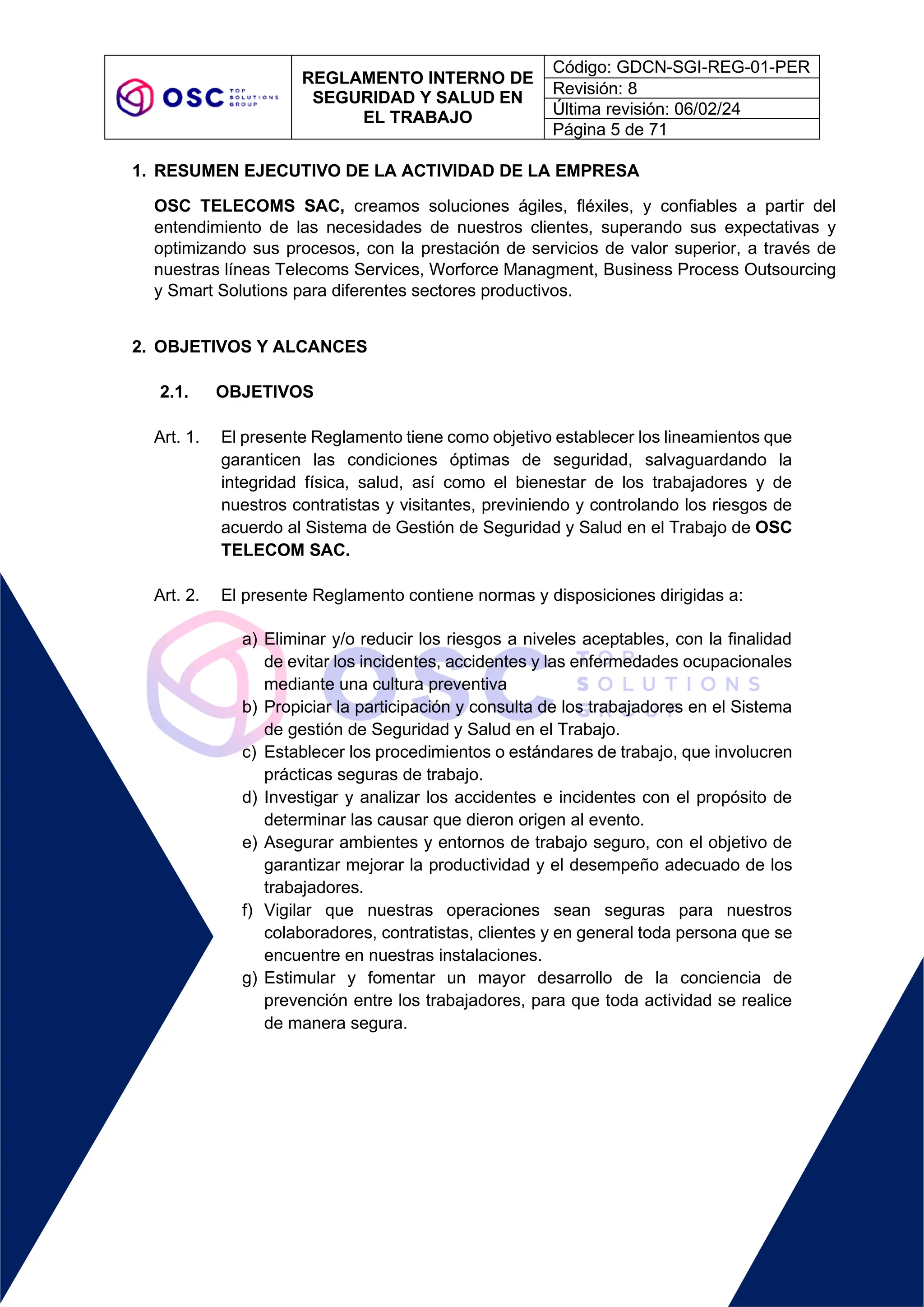GDCN-SGI-REG-01-PER Reglamento Interno de Seguridad y Salud en el ...