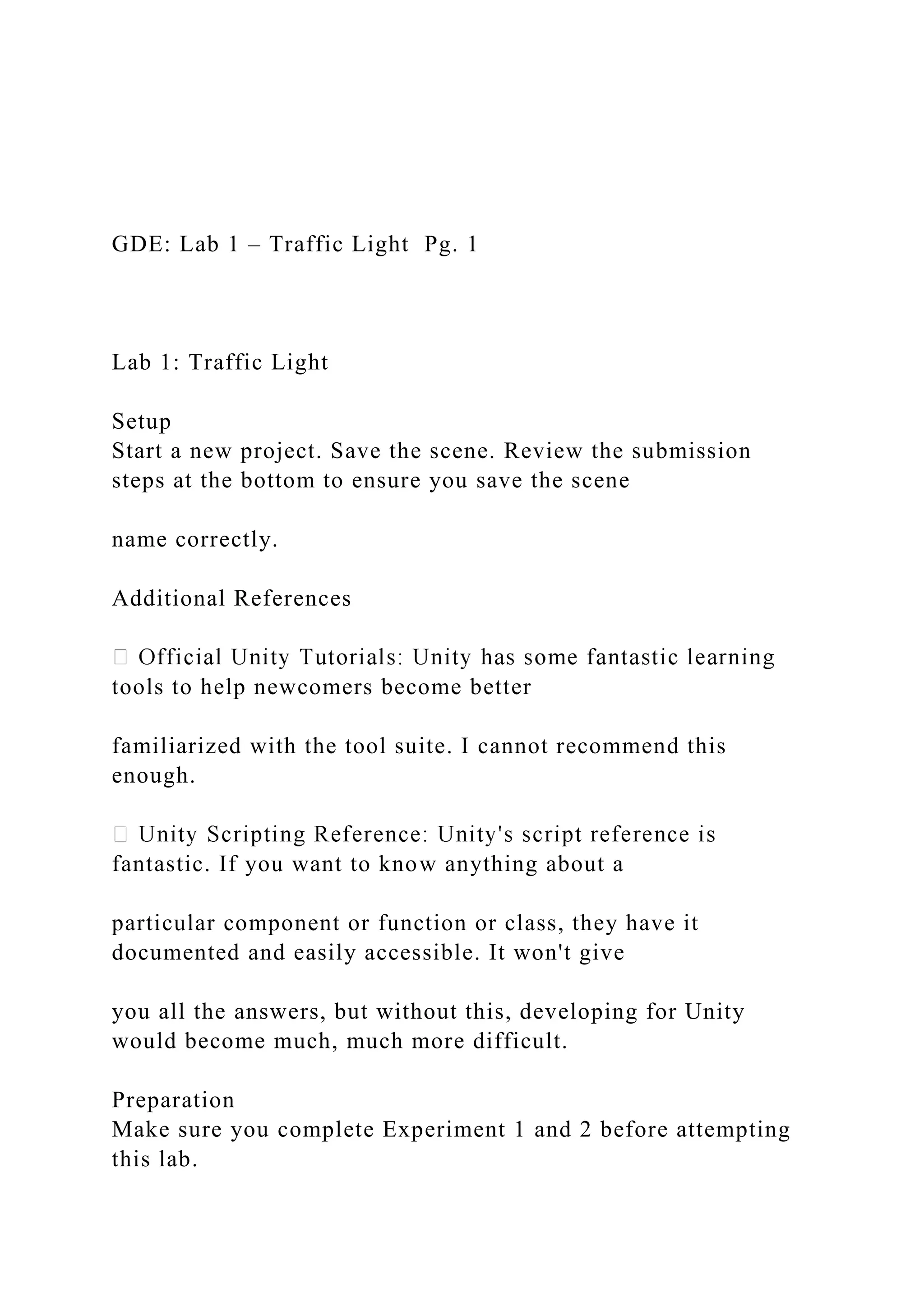 GDE Lab 1 – Traffic Light Pg. 1 Lab 1 Traffic L.docx