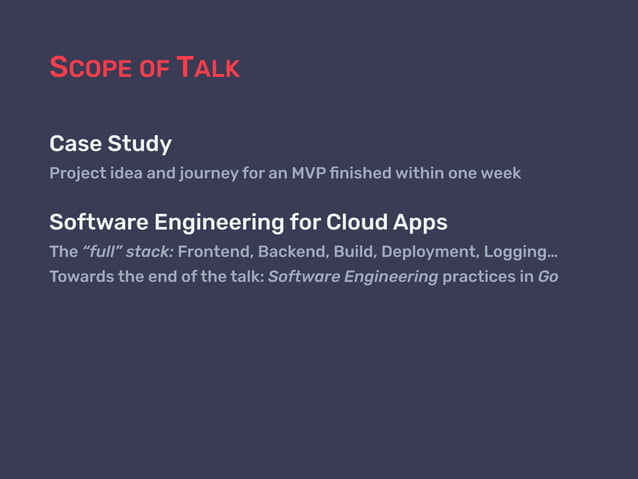 Building a full-stack app with Golang and Google Cloud Platform in one week | PPT