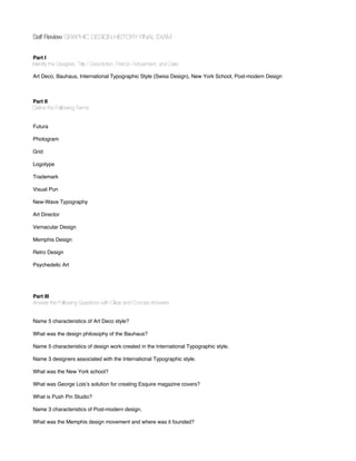 Final Exam Self-Study Questions | PDF | Design | Fine Art