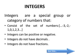 Programed instructional material:Integers | PPTX