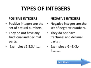 Programed instructional material:Integers | PPTX