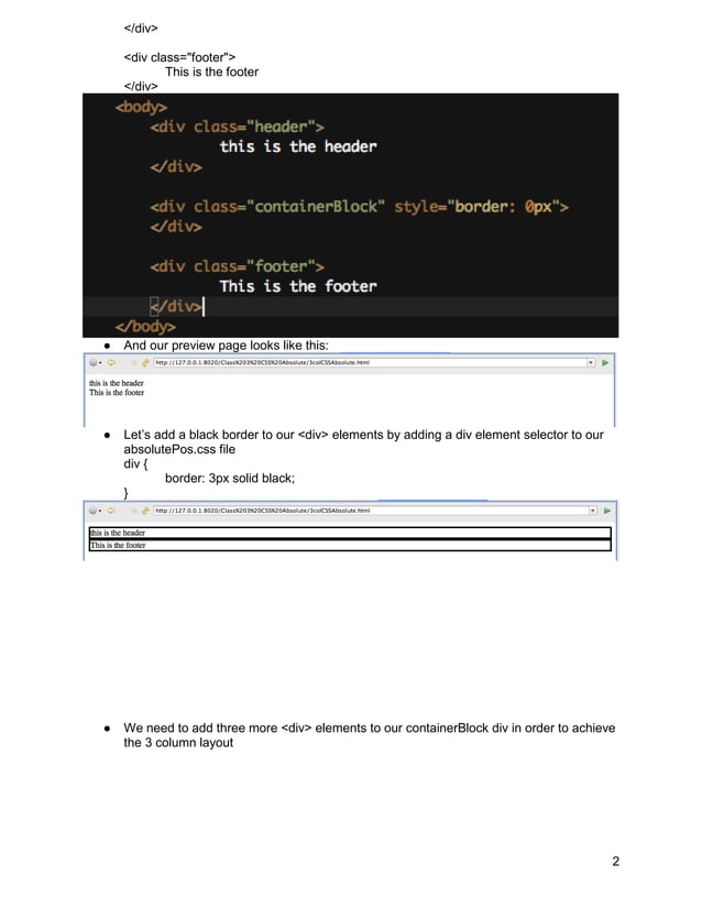Class 3 create an absolute layout with css abs position (aptana) | PDF