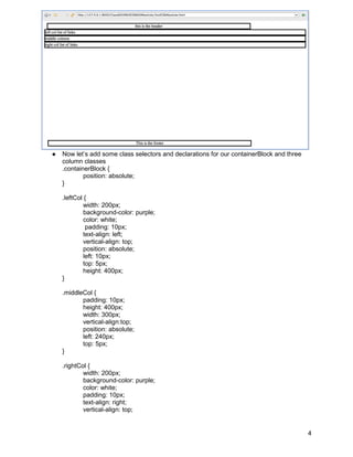 Class 3 create an absolute layout with css abs position (aptana) | PDF