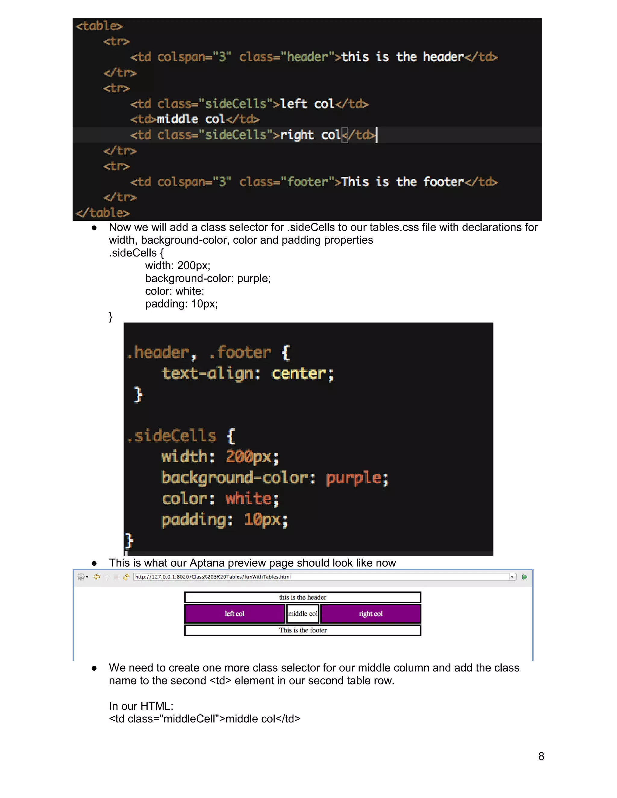 Class 3 Intro to HTML/ CSS Gdi cincinnati create a table layout with html (aptana) | PDF