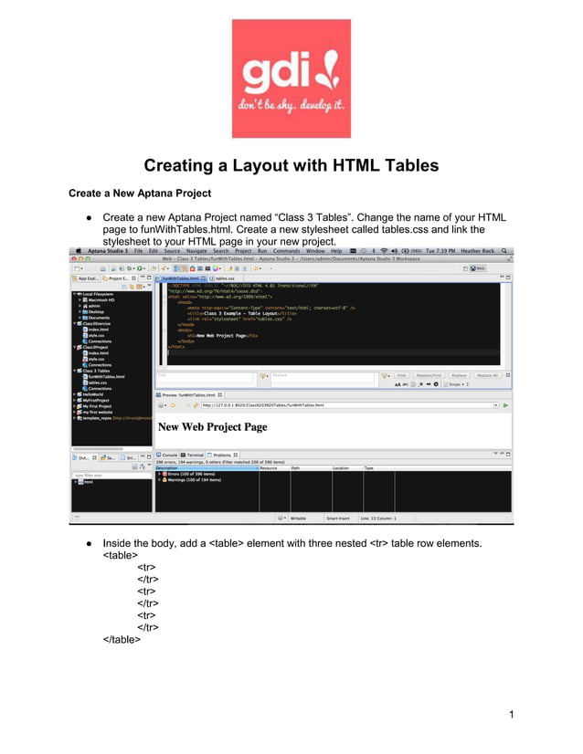 Class 3 Intro to HTML/ CSS Gdi cincinnati create a table layout with ...