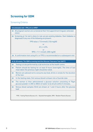 IDF GDM MODEL OF CARE IMPLEMENTATION PROTOCOL GUIDELINES FOR HEALTHCARE ...