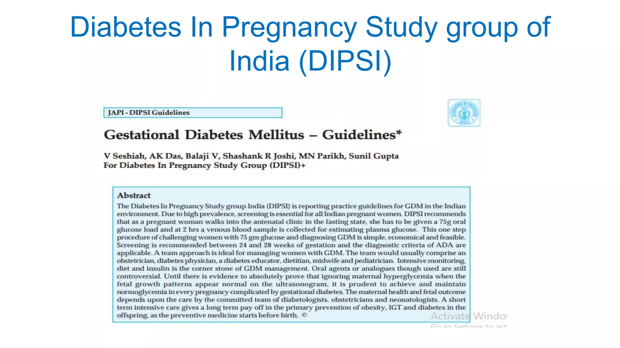 DIPSI Guideline on GDM | PPTX