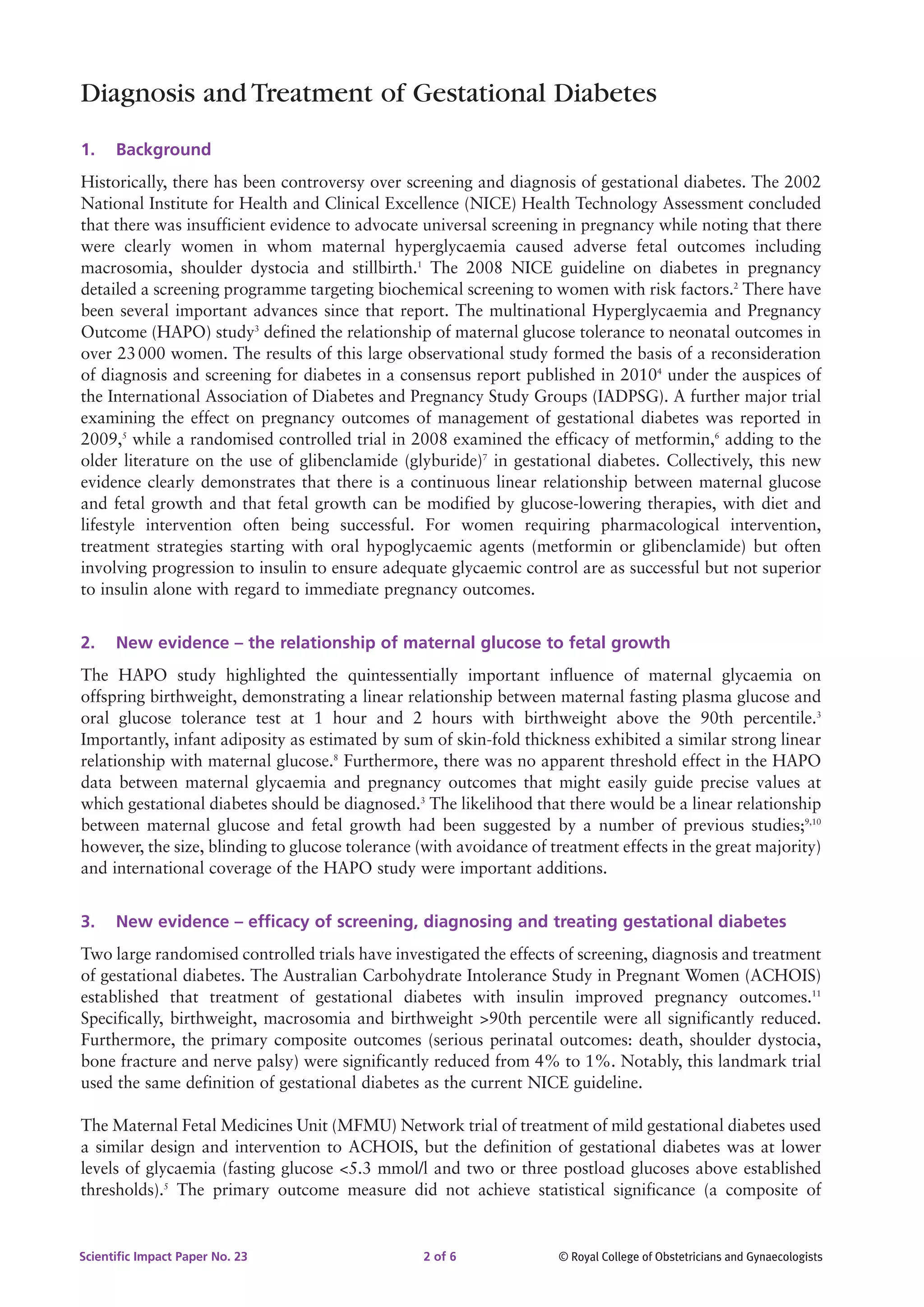 Gdm rcog diagnosis and treatment of gestational diabetes 2011 | PDF