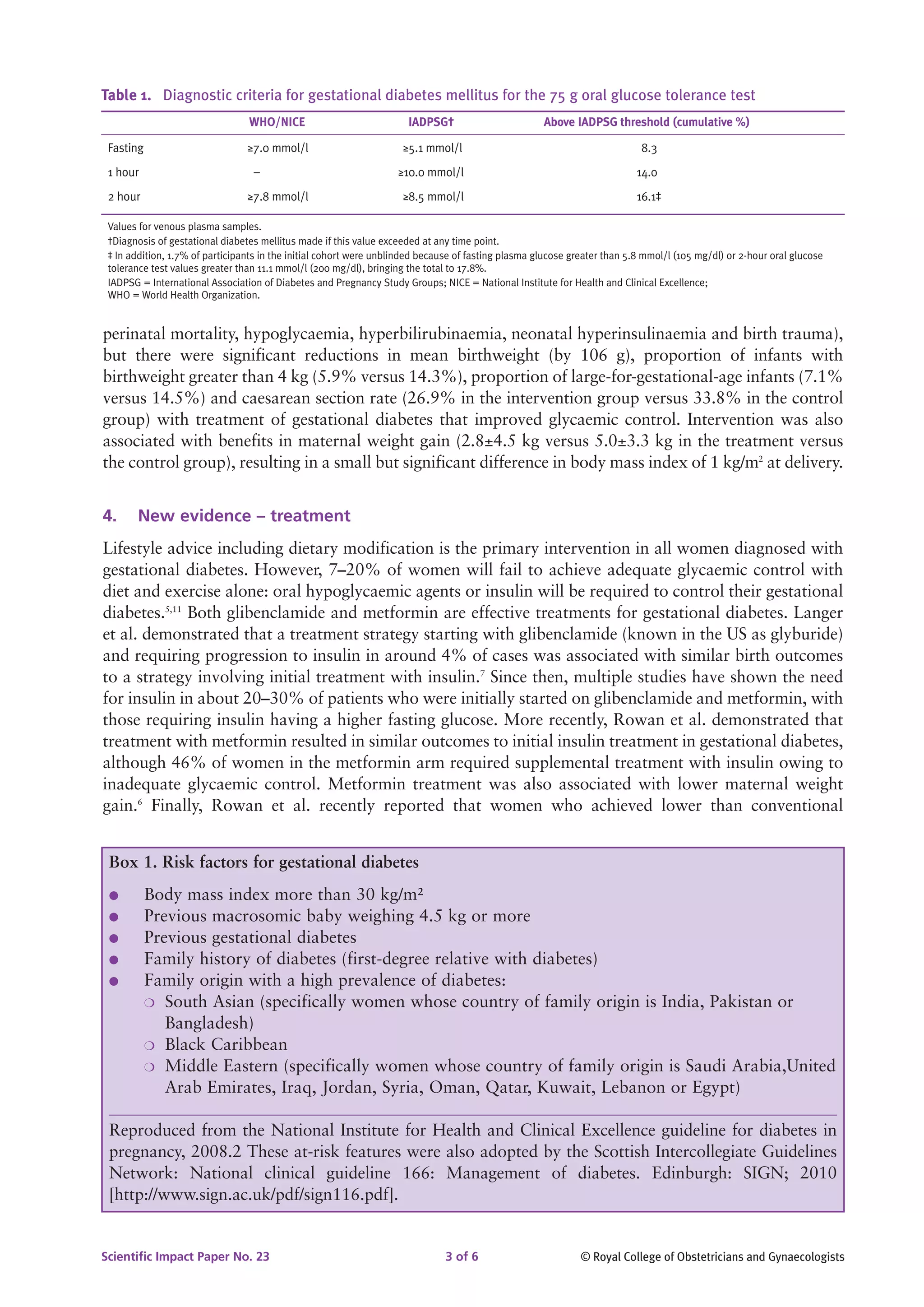 Gdm rcog diagnosis and treatment of gestational diabetes 2011 | PDF