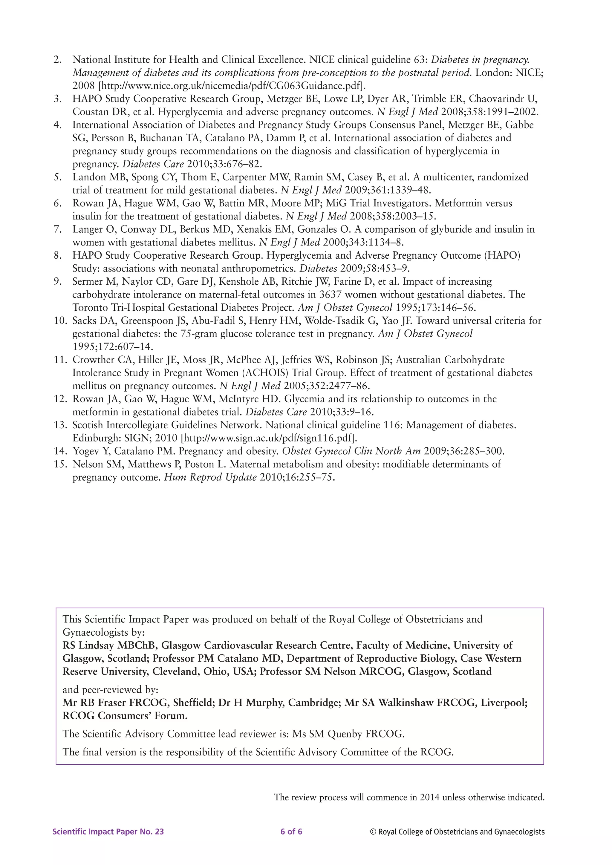 Gdm rcog diagnosis and treatment of gestational diabetes 2011 | PDF