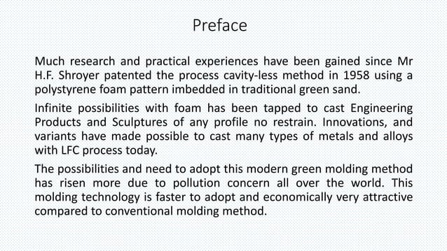 Lost Foam Casting (LFC) Process | PPTX | Chemistry | Science