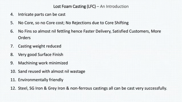 Lost Foam Casting (LFC) Process | PPTX | Chemistry | Science
