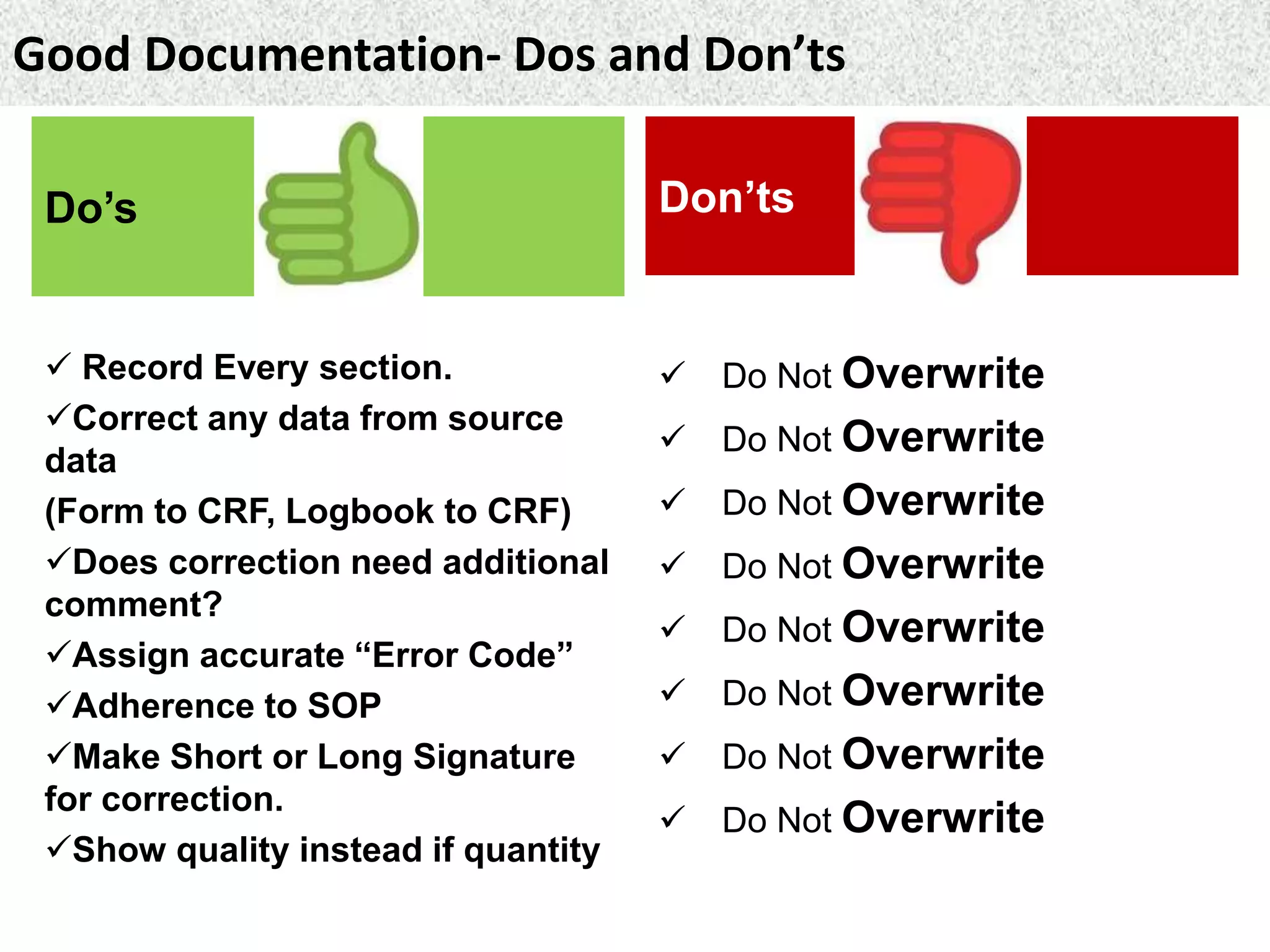 Good Documentation Practices -Do's and Don'ts- (GCP) | PPTX