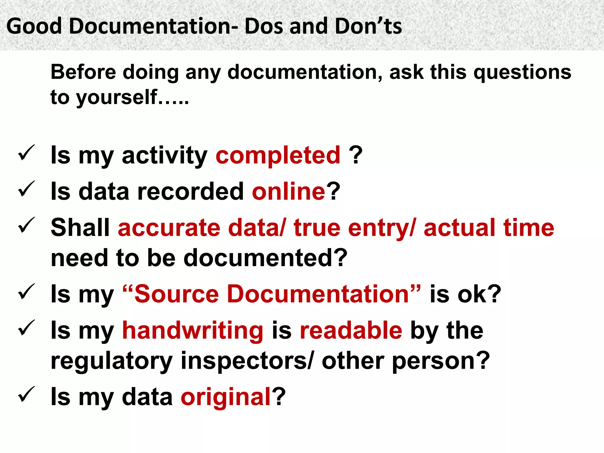 Good Documentation Practices -Do's and Don'ts- (GCP) | PPTX
