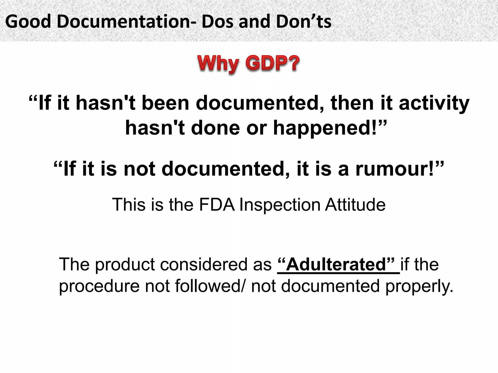 Good Documentation Practices -Do's and Don'ts- (GCP) | PPTX