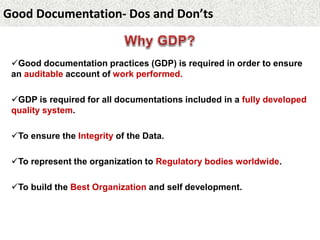 Good Documentation Practices -Do's and Don'ts- (GCP) | PPTX