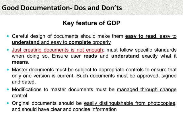 Good Documentation Practices -Do's and Don'ts- (GCP) | PPTX | Desktop Publishing | Computer ...