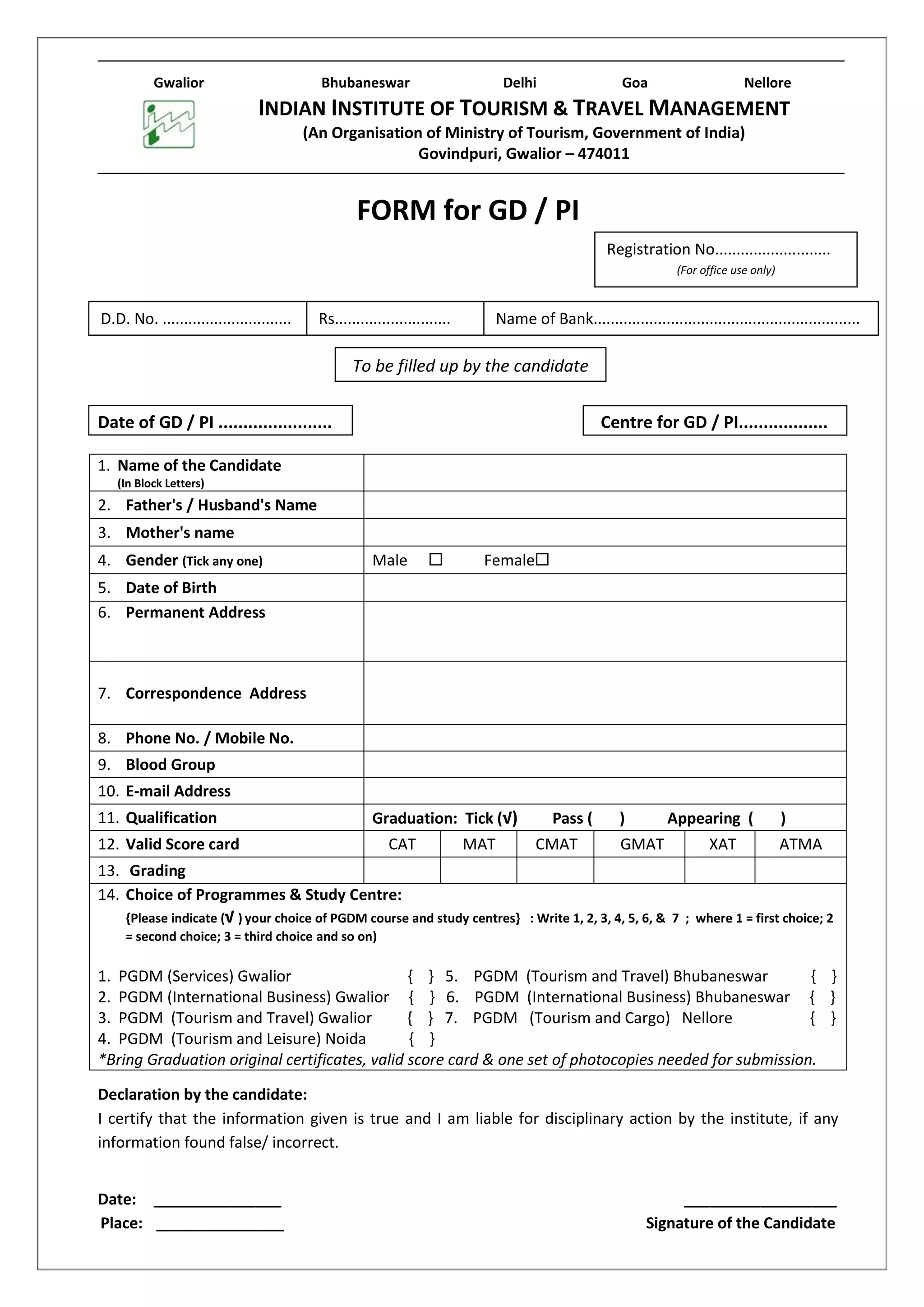 IITTM_GD_PI Registration Form | PDF