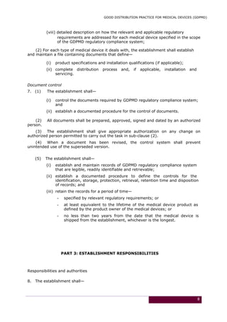 Good Distribution Practices For Medical Devices