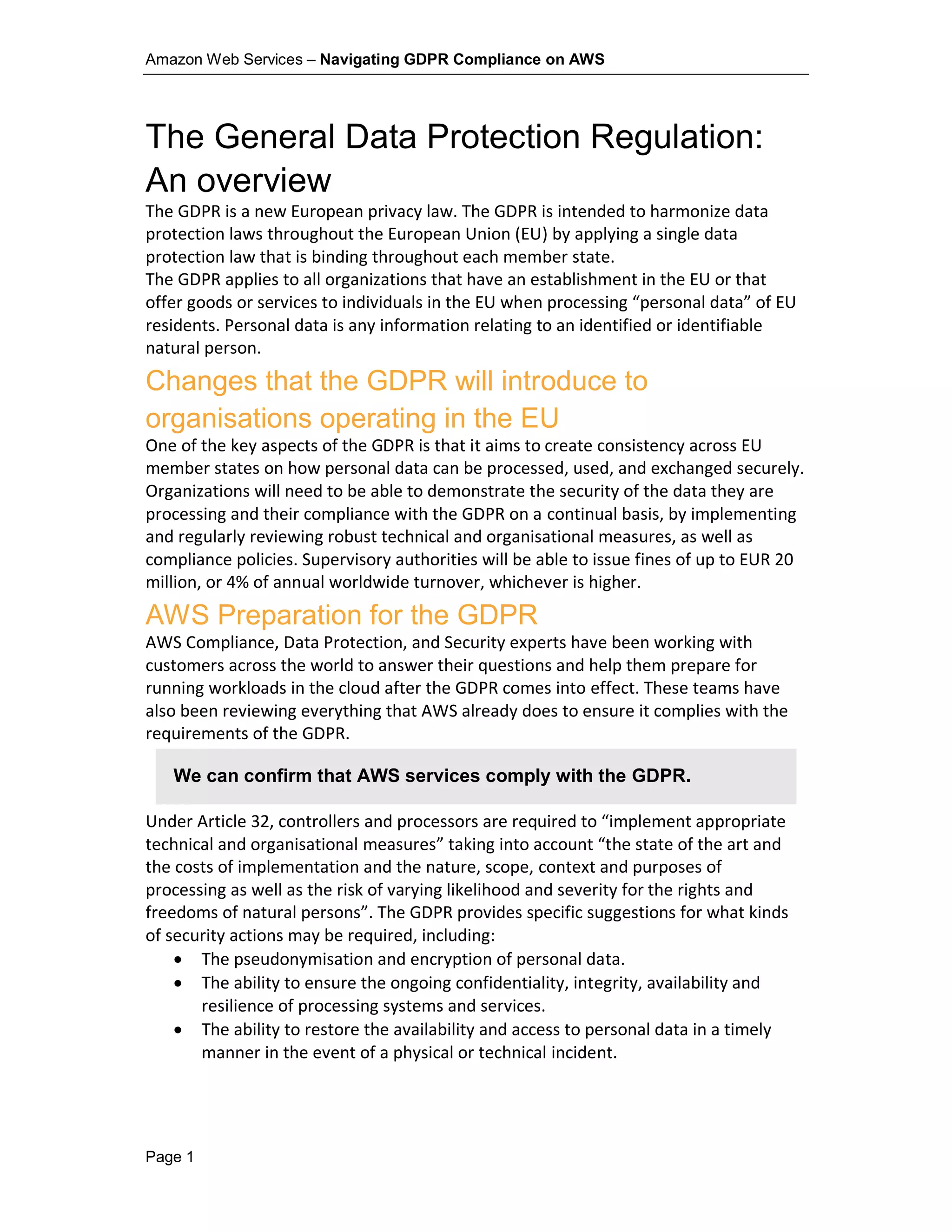 Gdpr compliance on_aws | PDF