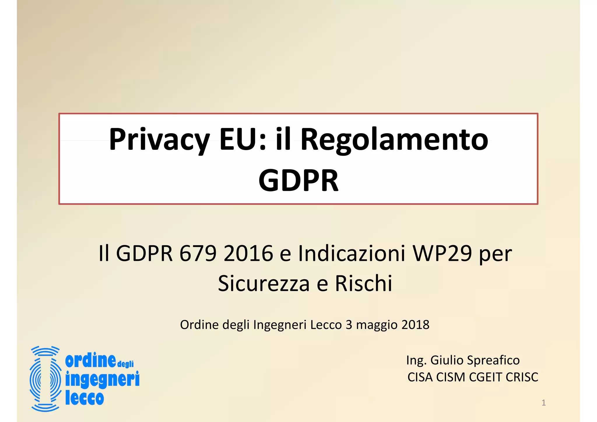 GDPR - WP29, linee guida | PDF