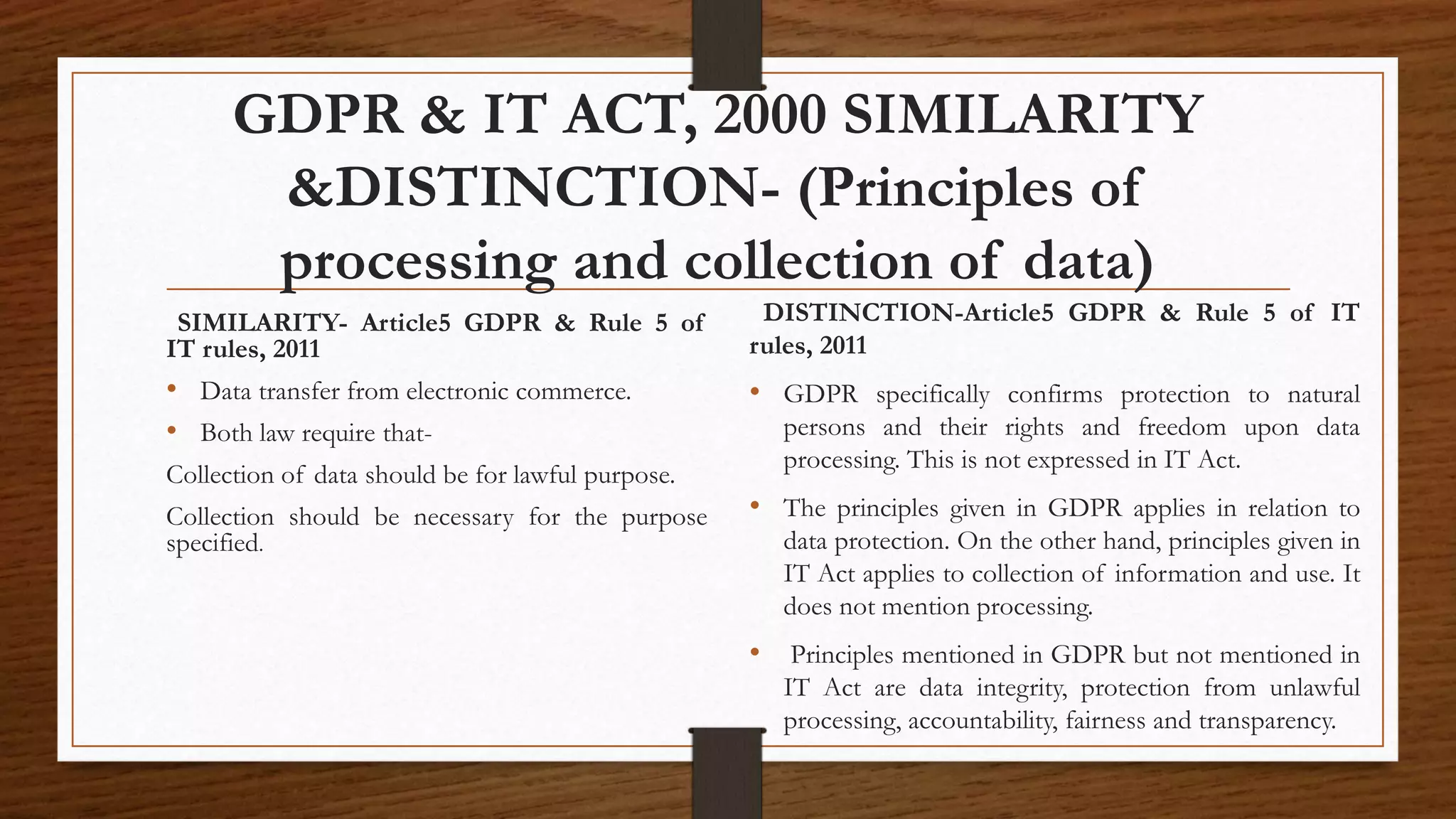 GDPR, DATA PROTECTION IN INDIA, IT ACT, 2000 | PPTX
