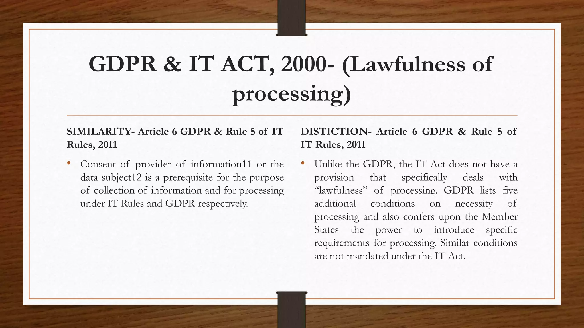 GDPR, DATA PROTECTION IN INDIA, IT ACT, 2000 | PPTX