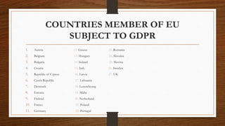 GDPR, DATA PROTECTION IN INDIA, IT ACT, 2000 | PPTX