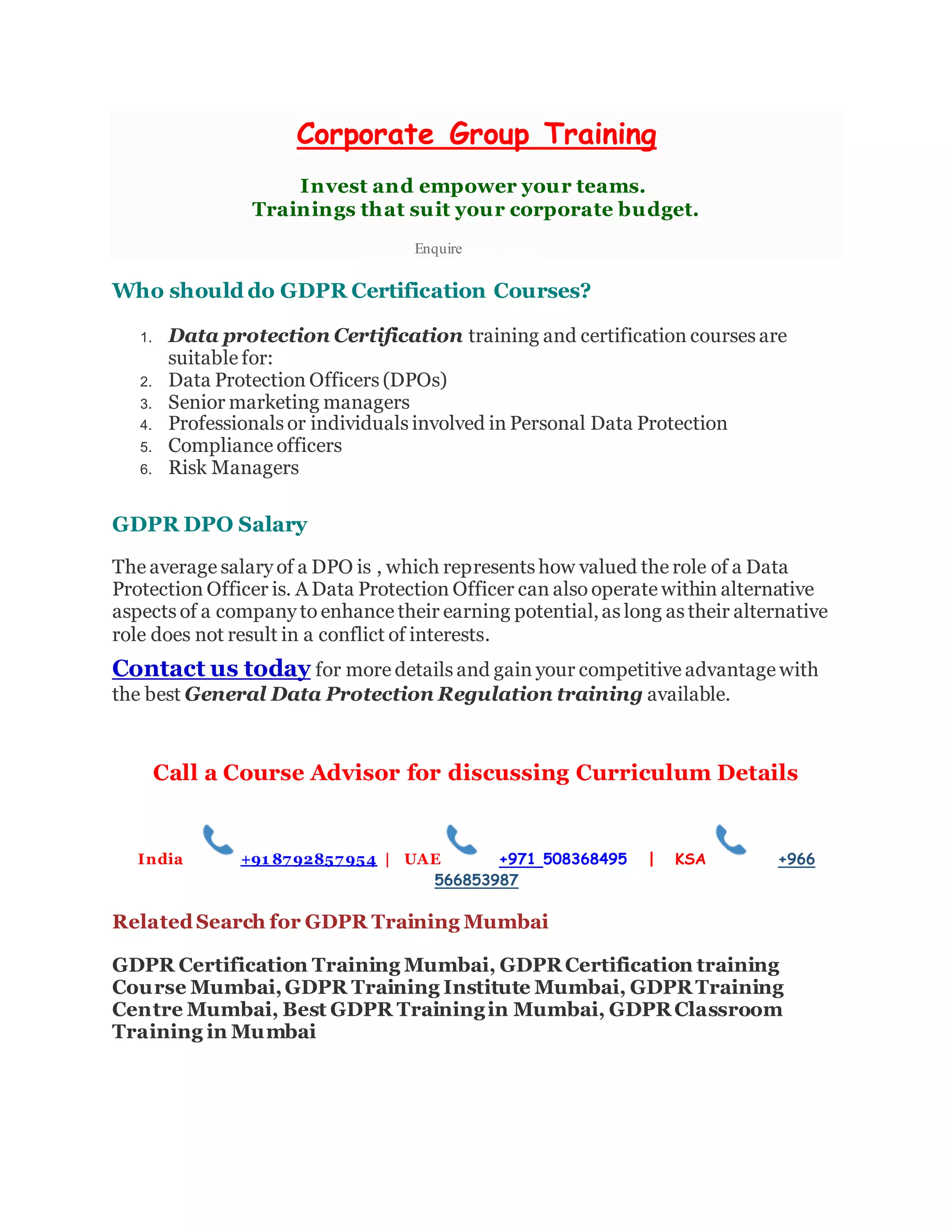 Gdpr training institute mumbai | PDF