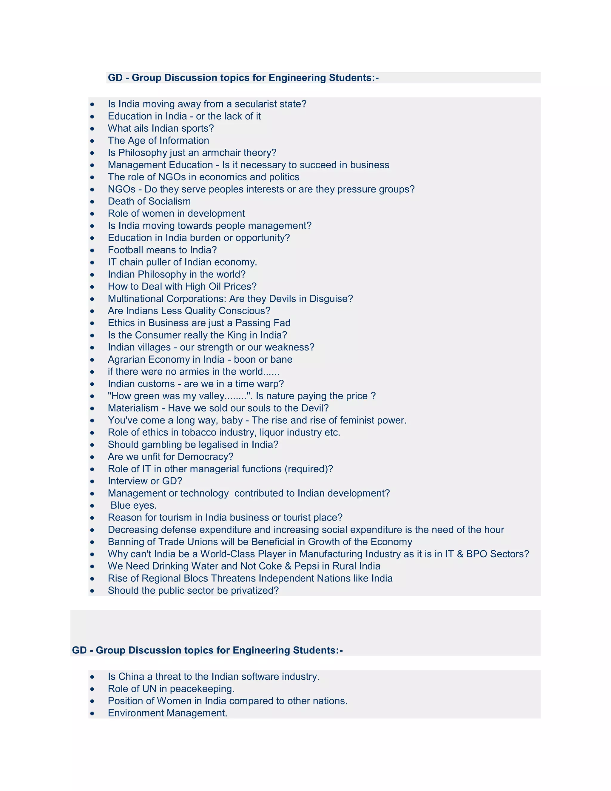 Gd topics for engg students | DOCX