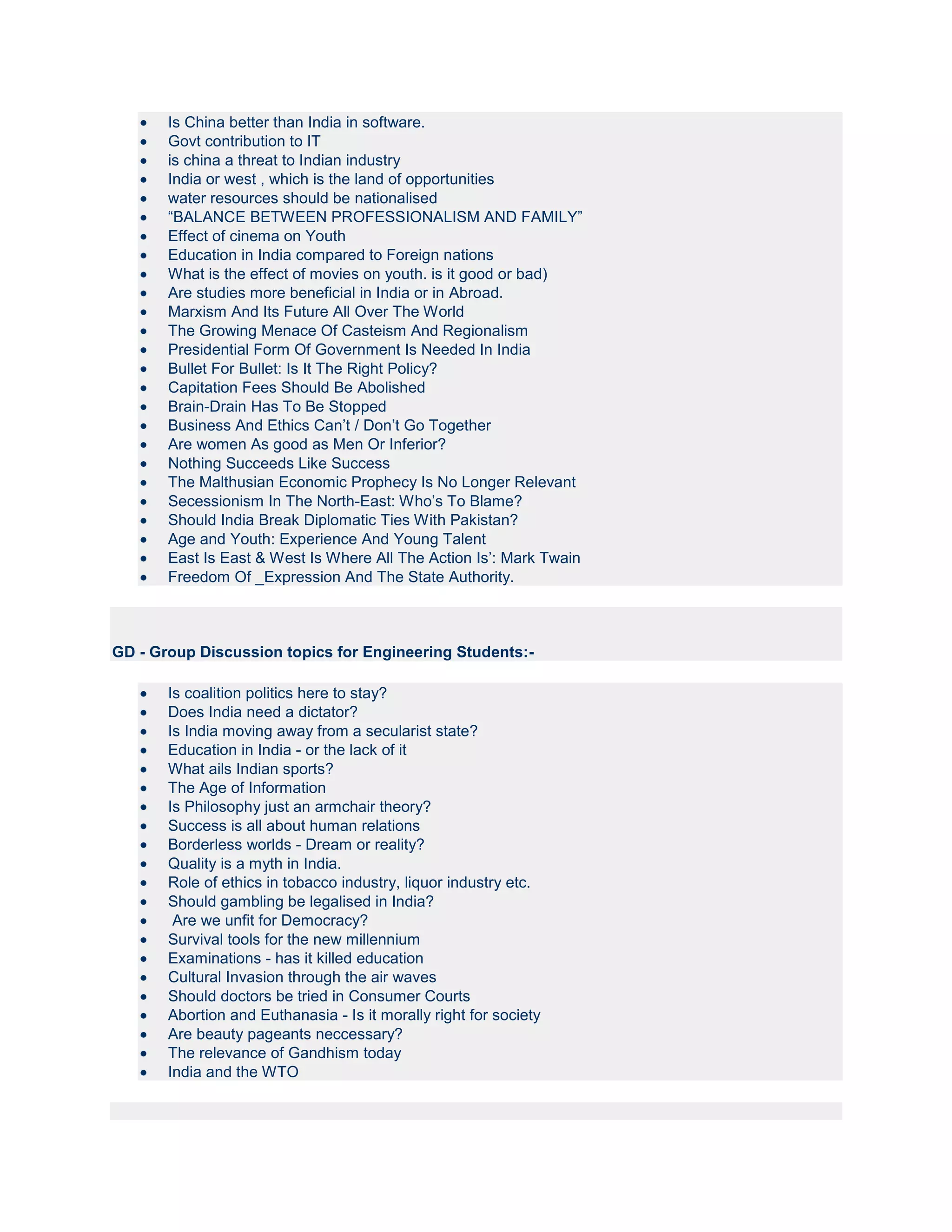 Gd topics for engg students | DOCX
