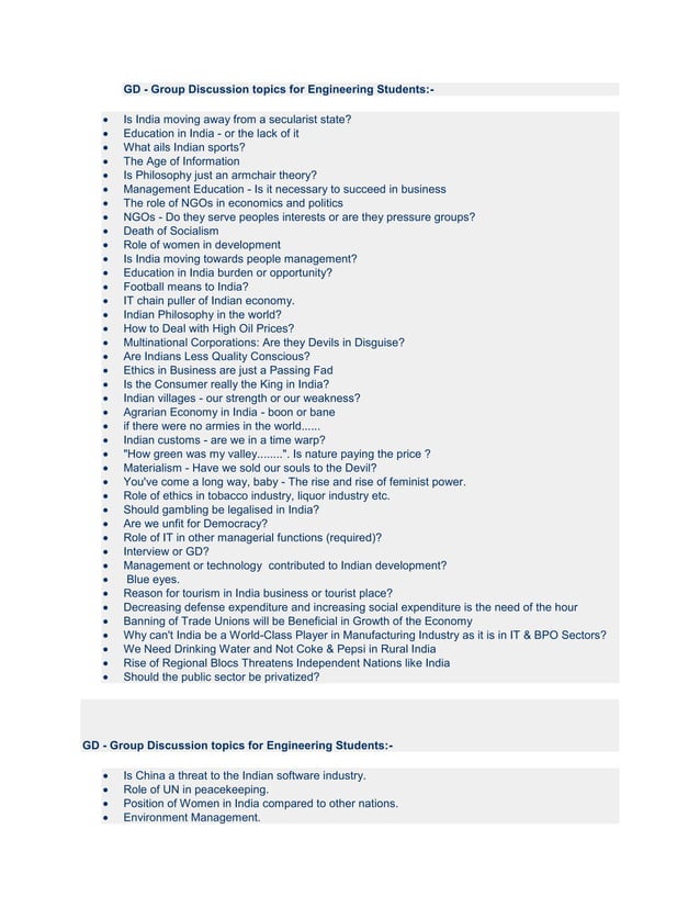 Gd topics for engg students | DOCX