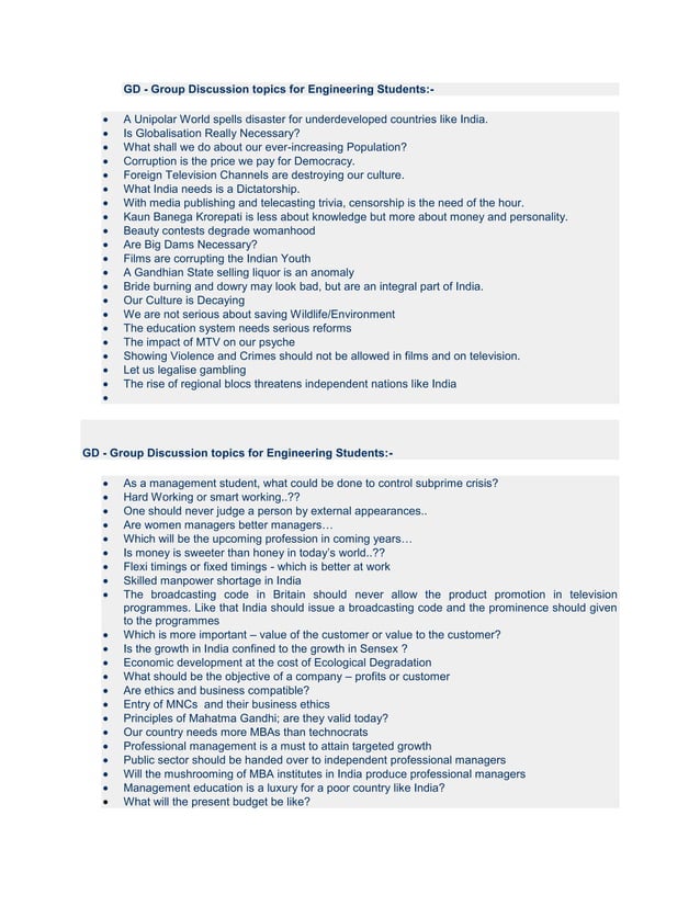 Gd topics for engg students | DOCX