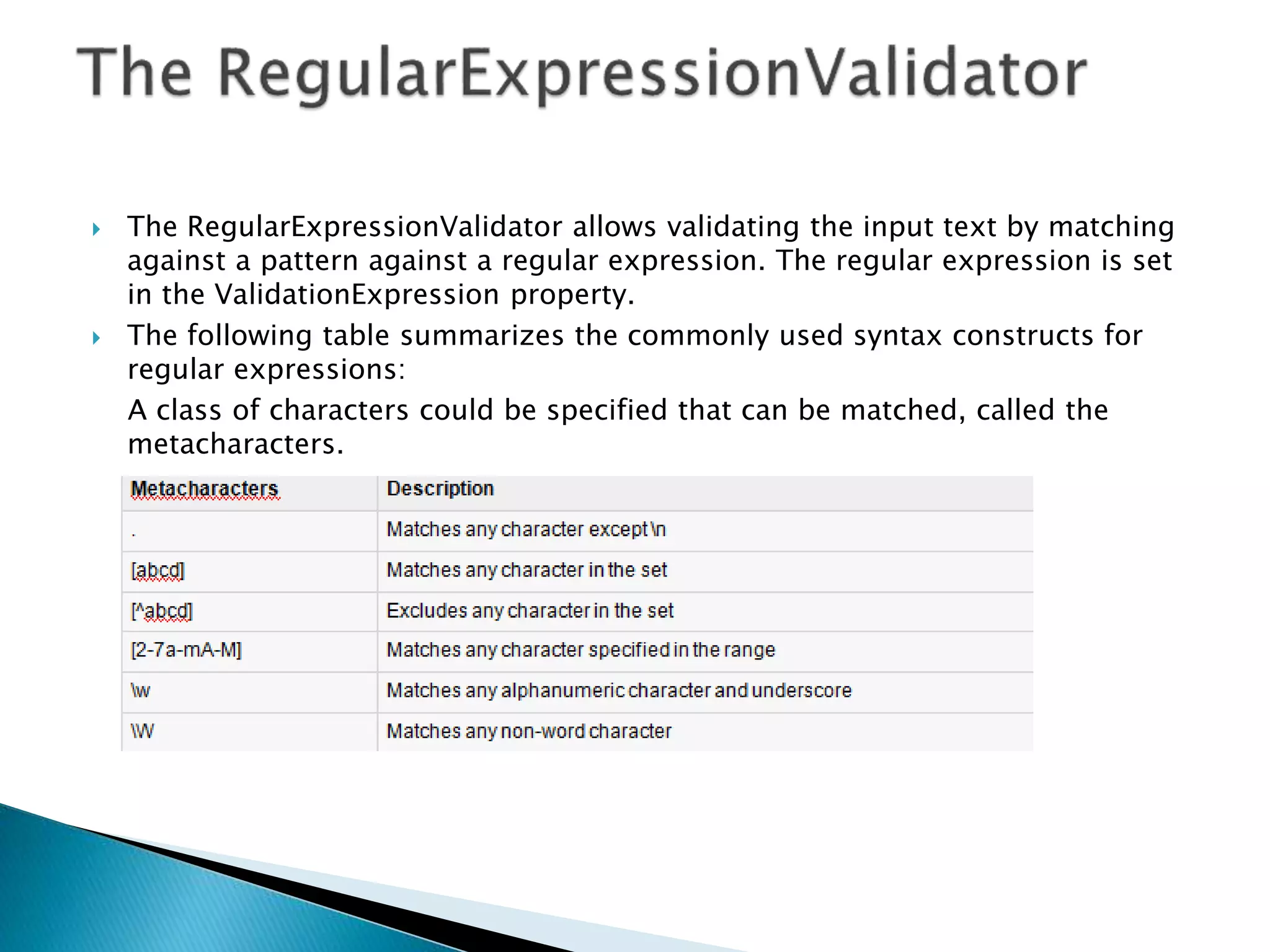 Asp.NET Validation controls | PPTX | Web Design and HTML | Internet