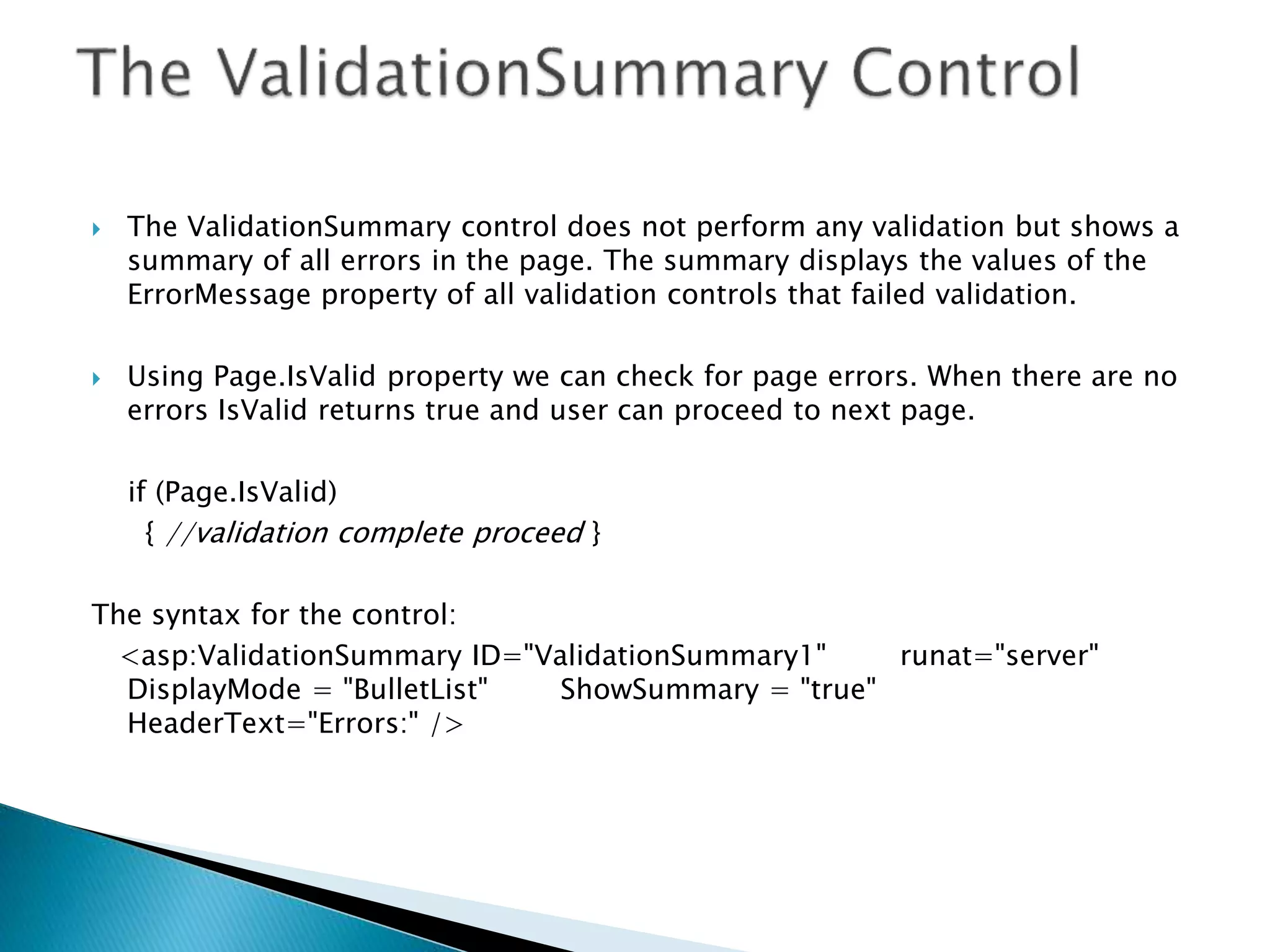 Asp Validation Controls Ppt