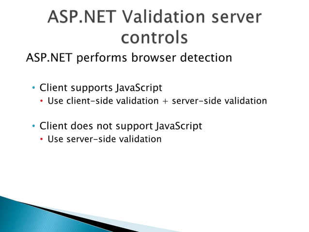 Asp.NET Validation controls | PPTX | Web Design and HTML | Internet