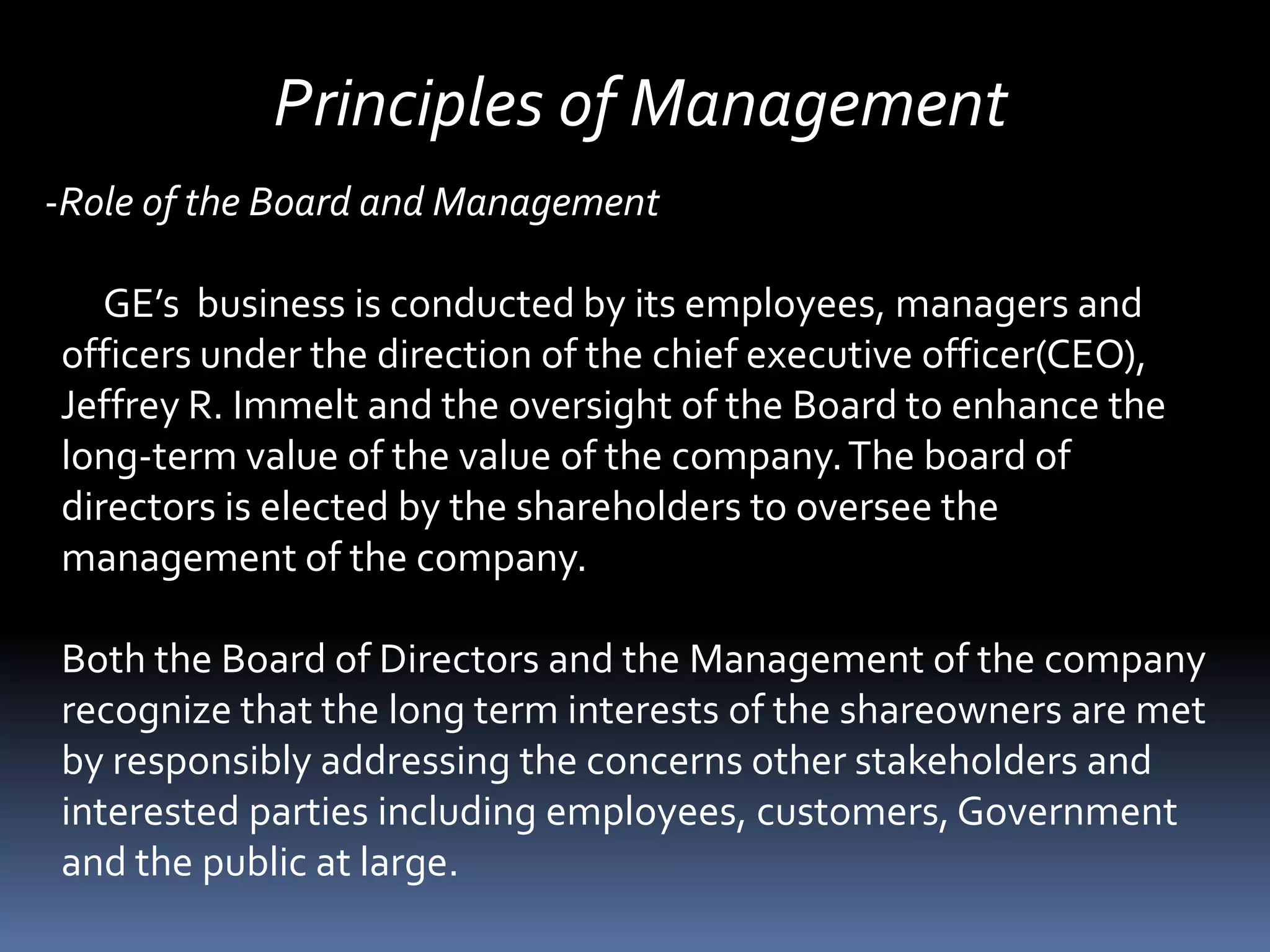 Principles of Management of GE | PPTX