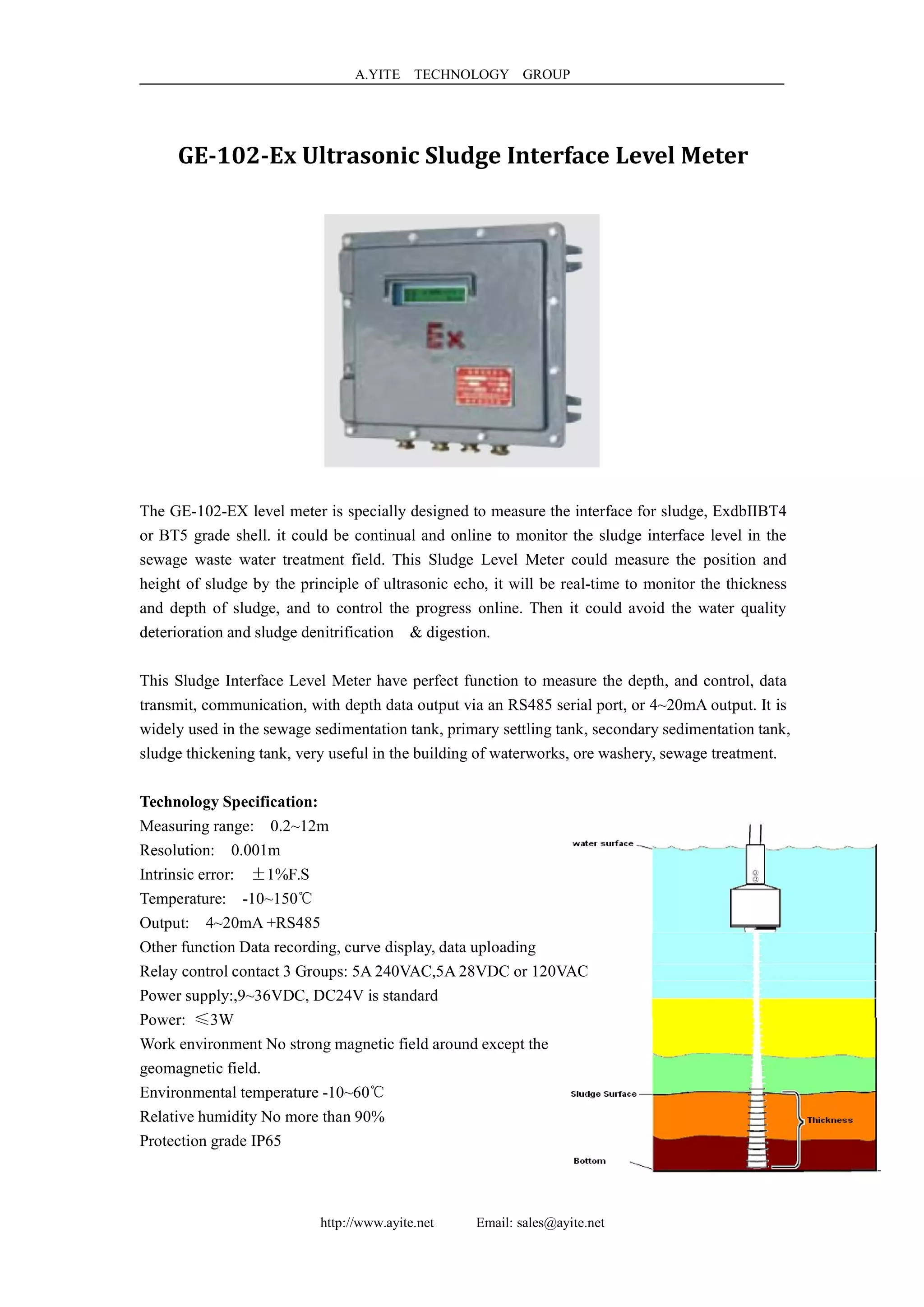 ATEX Ultrasonic Sludge Interface Level Depth Meter | PDF