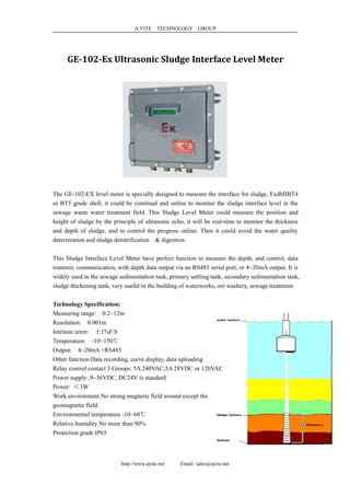 ATEX Ultrasonic Sludge Interface Level Depth Meter | PDF