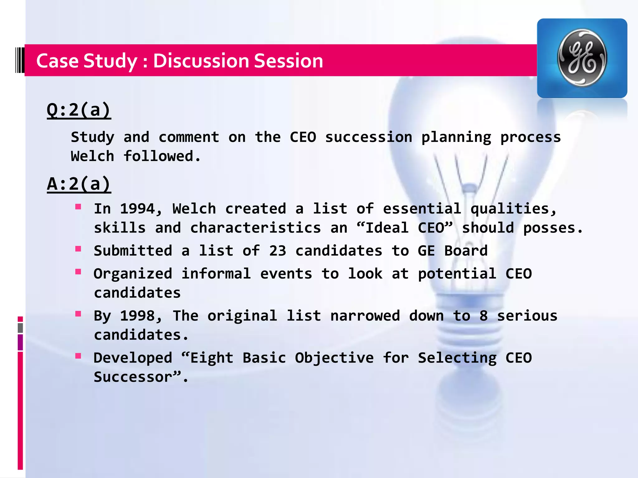 GE Succession Planning - A Case Study | PDF