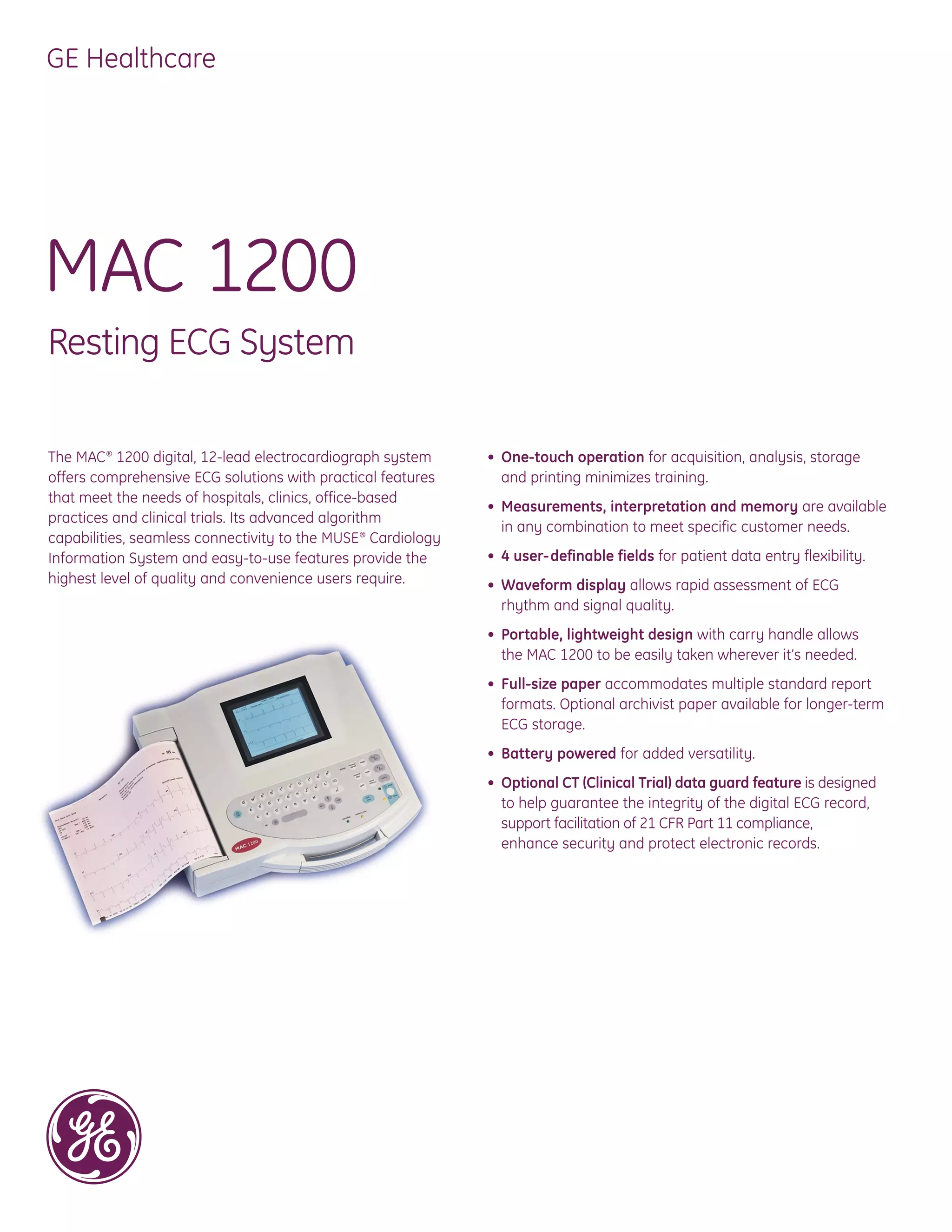 Ge mac1200 ekg machines | PDF