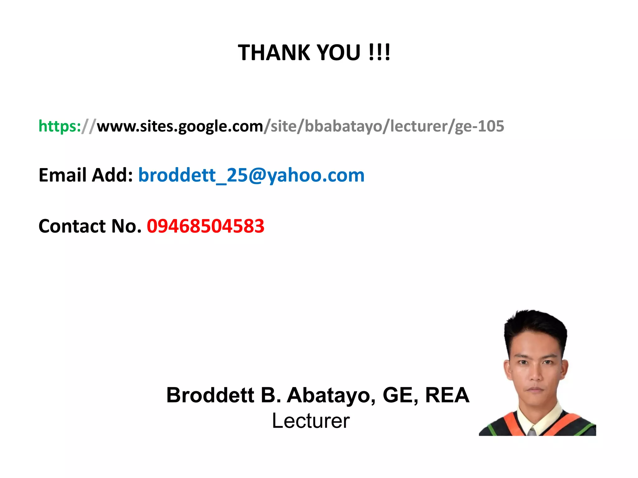 Ge 105 lecture 2 (TAPING CORRECTION) by: Broddett B. Abatayo | PDF